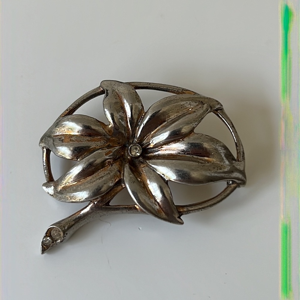 Vintage Reja Signed Sterling Silver Rhinestone Brooch… - Gem